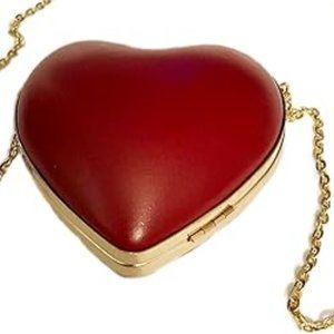 Boutique | Bags | Cherry Red Heart Shaped Ruby Clutch Purse Retro Chain ...